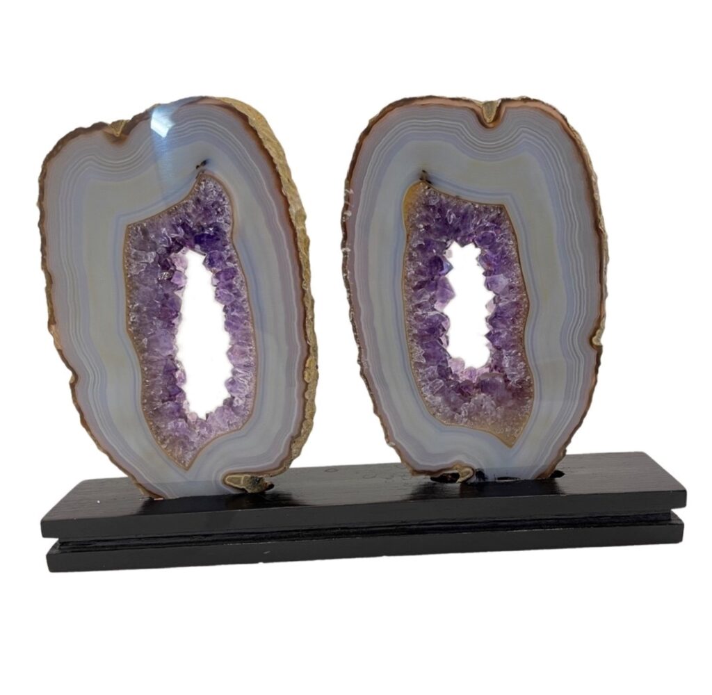 Geoclassics | Amethyst and Agate Geode Slices with Wooden Base