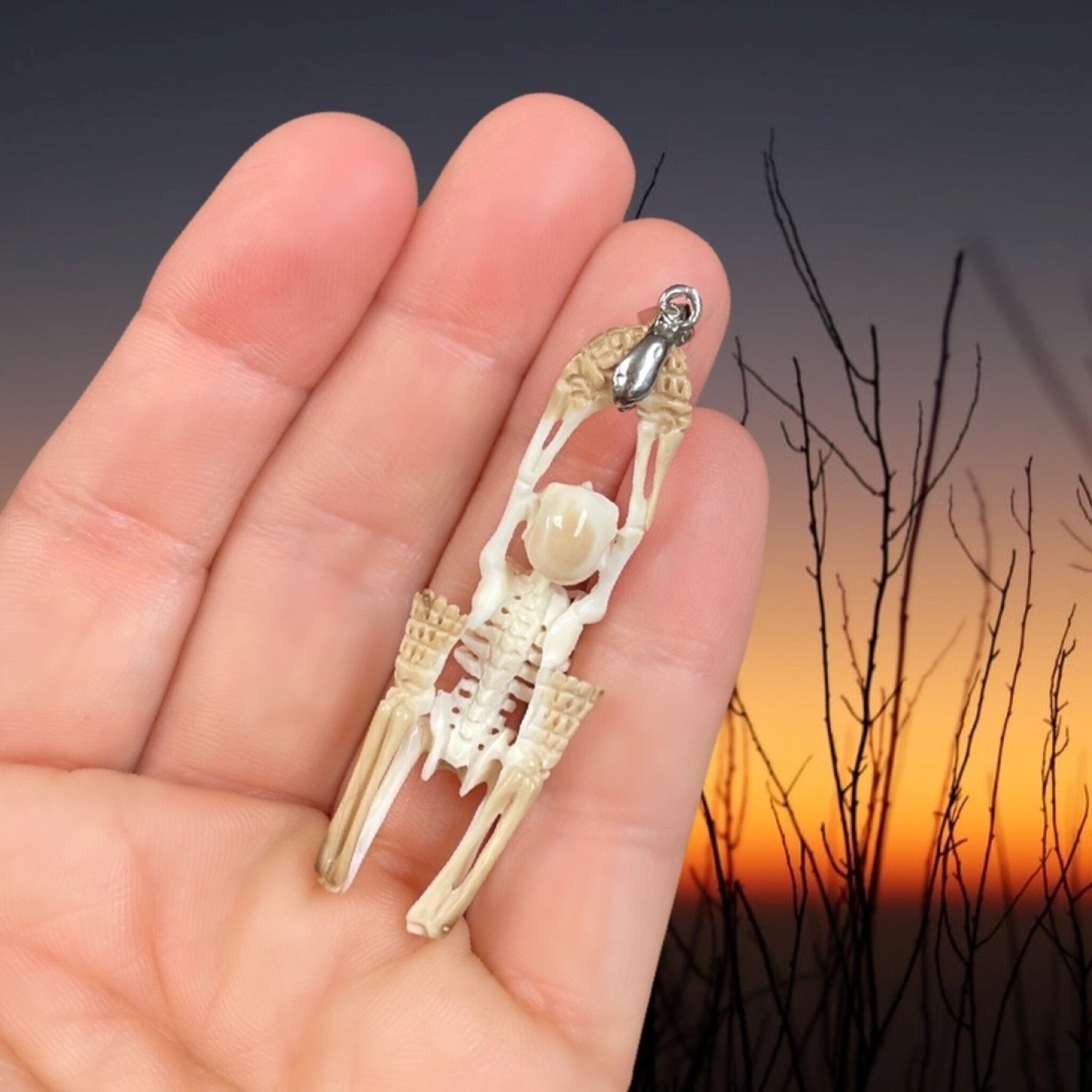 Geoclassics | Fossil Ivory Yoga Skeleton Pendant / Carving