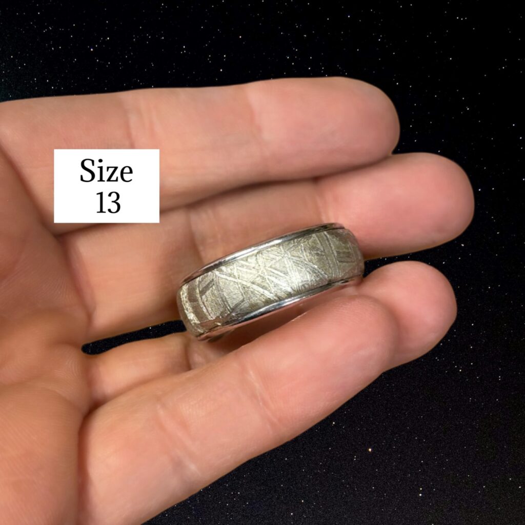 Geoclassics | Rhodium Coated Gibeon Meteorite and Sterling Silver Band Ring