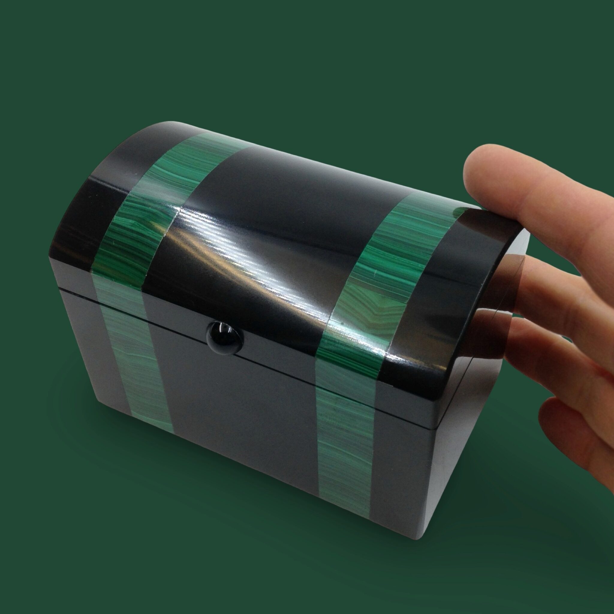Geoclassics | Malachite and Black Onyx Hinged Treasure Chest/ Trunk/ Box