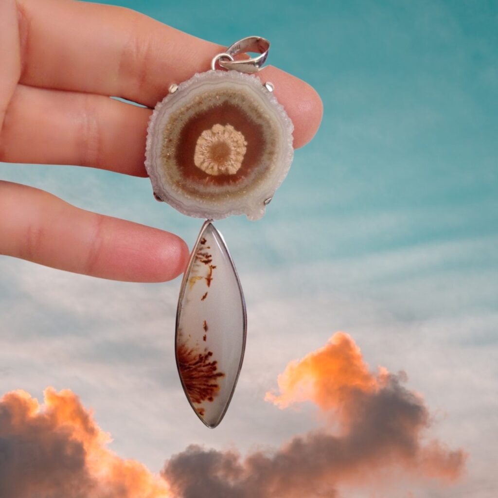Geoclassics | Quartz Stalactite Slice and Dendritic Agate Pendant