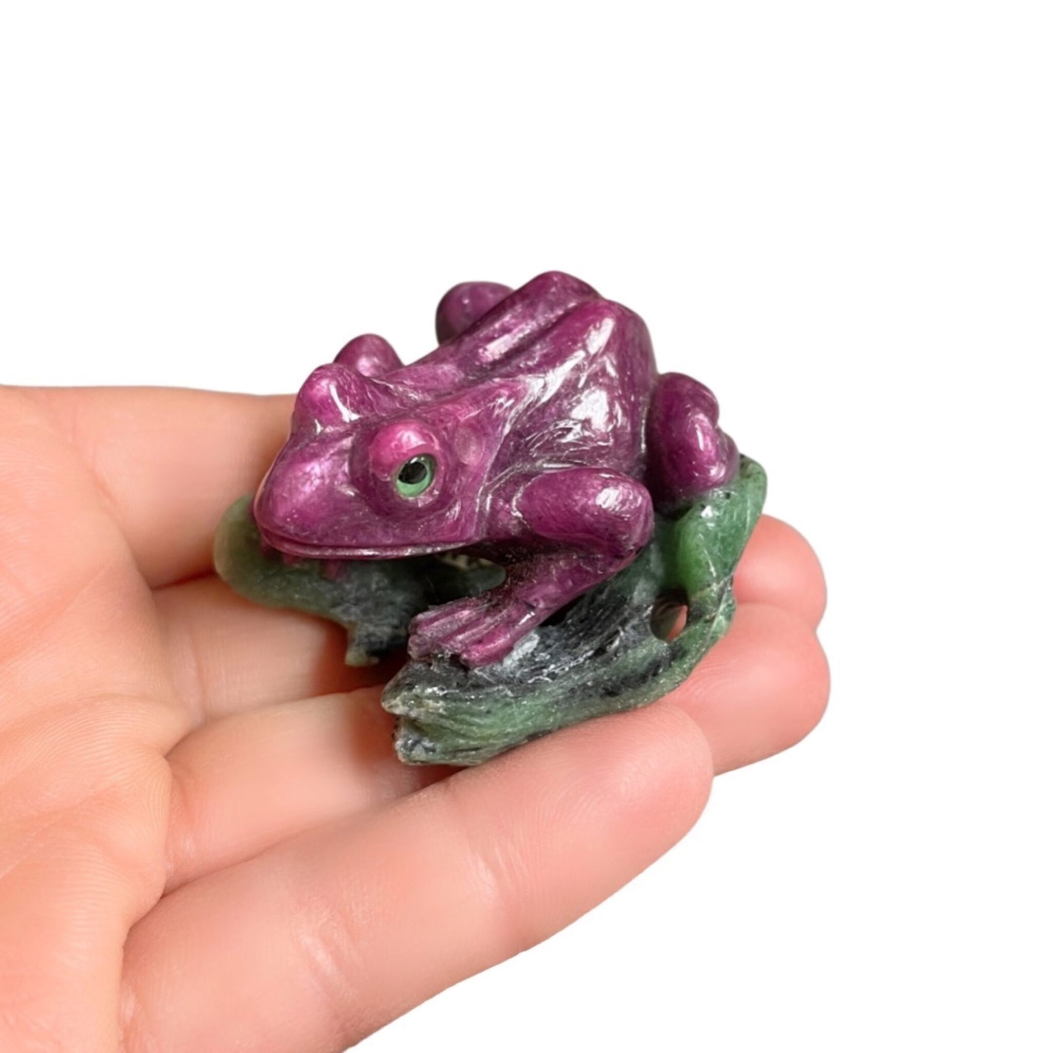Geoclassics | Ruby-Zoisite Frog “Section Carving” with Base