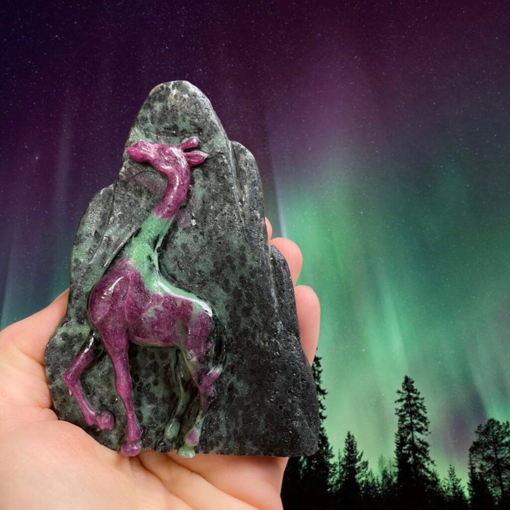 Geoclassics | Ruby-Zoisite Giraffe “Section Carving”